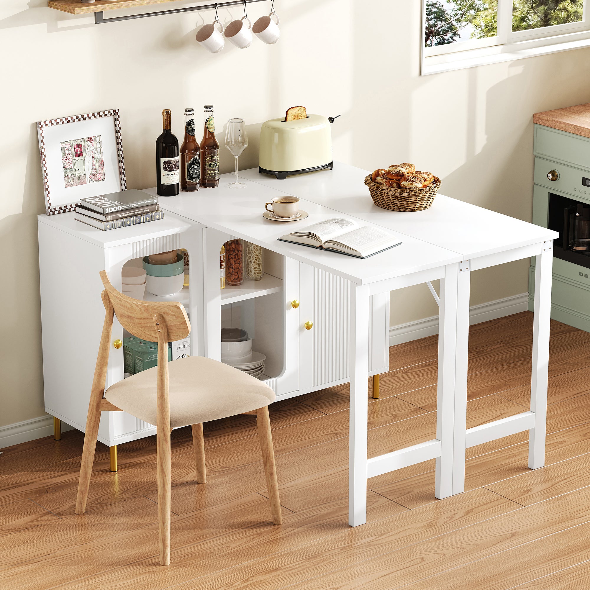 Buffet , Buffet Extensible avec Table Pliable, Portes Coulissantes en ...