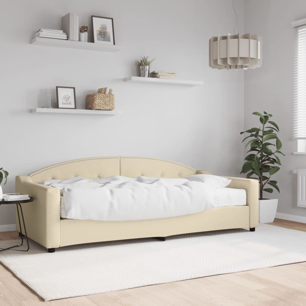 Lit de jour avec matelas crème 90x200 cm tissu | Leroy Merlin