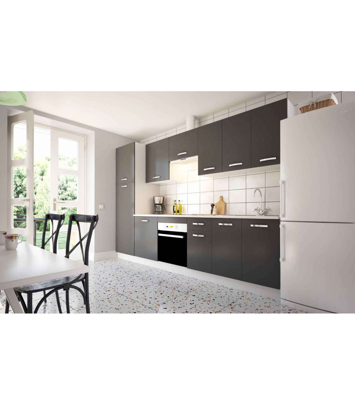 Cocina completa sin encimera y sin zocalo de 3 metros(ancho) color gris ... Cocina completa sin encimera y sin zocalo de 3 metros(ancho) color gris ...