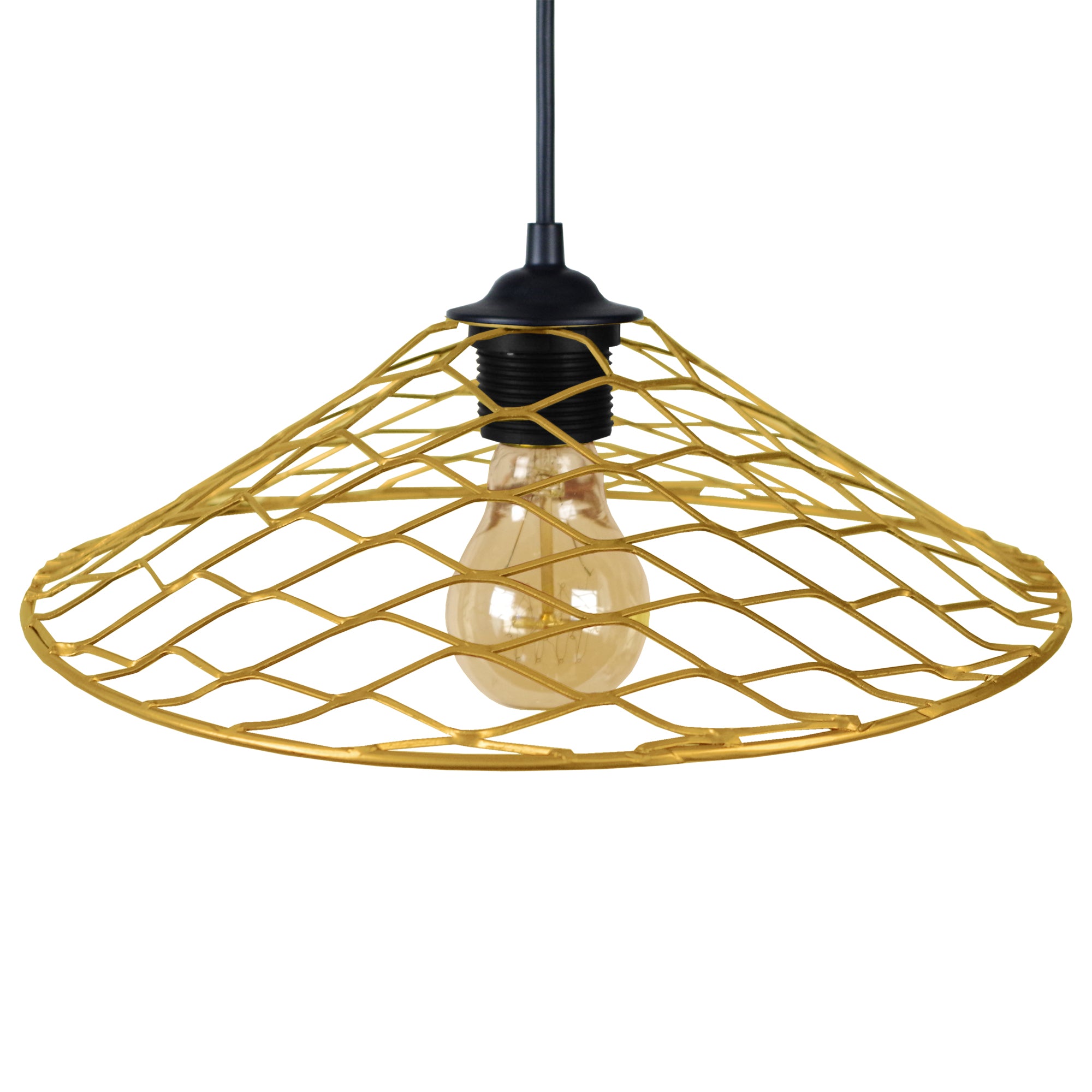 Suspensión TOSEL CAPELLA metal cónico negro Pantalla de lámpara metal bronce D30 x H68 cm ...