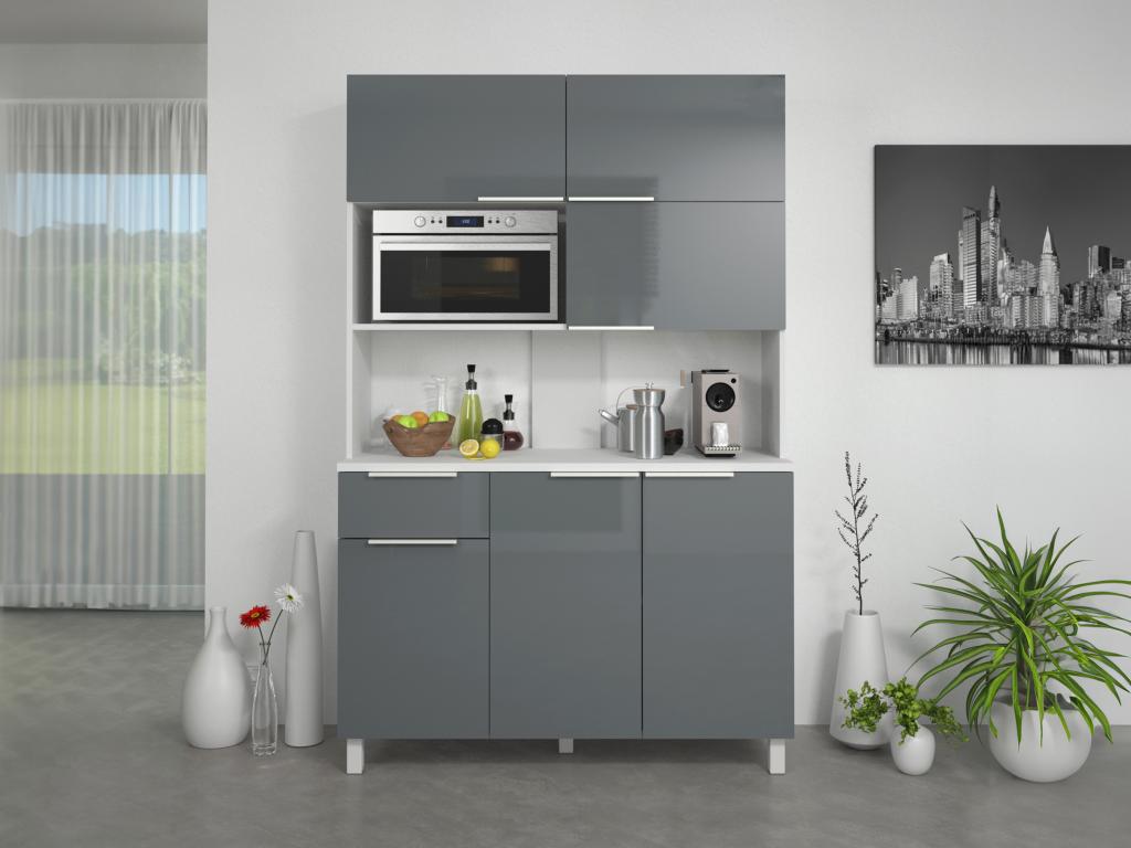 Buffet de cuisine avec 6 portes, 1 tiroir et 1 niche - Gris brillant ...