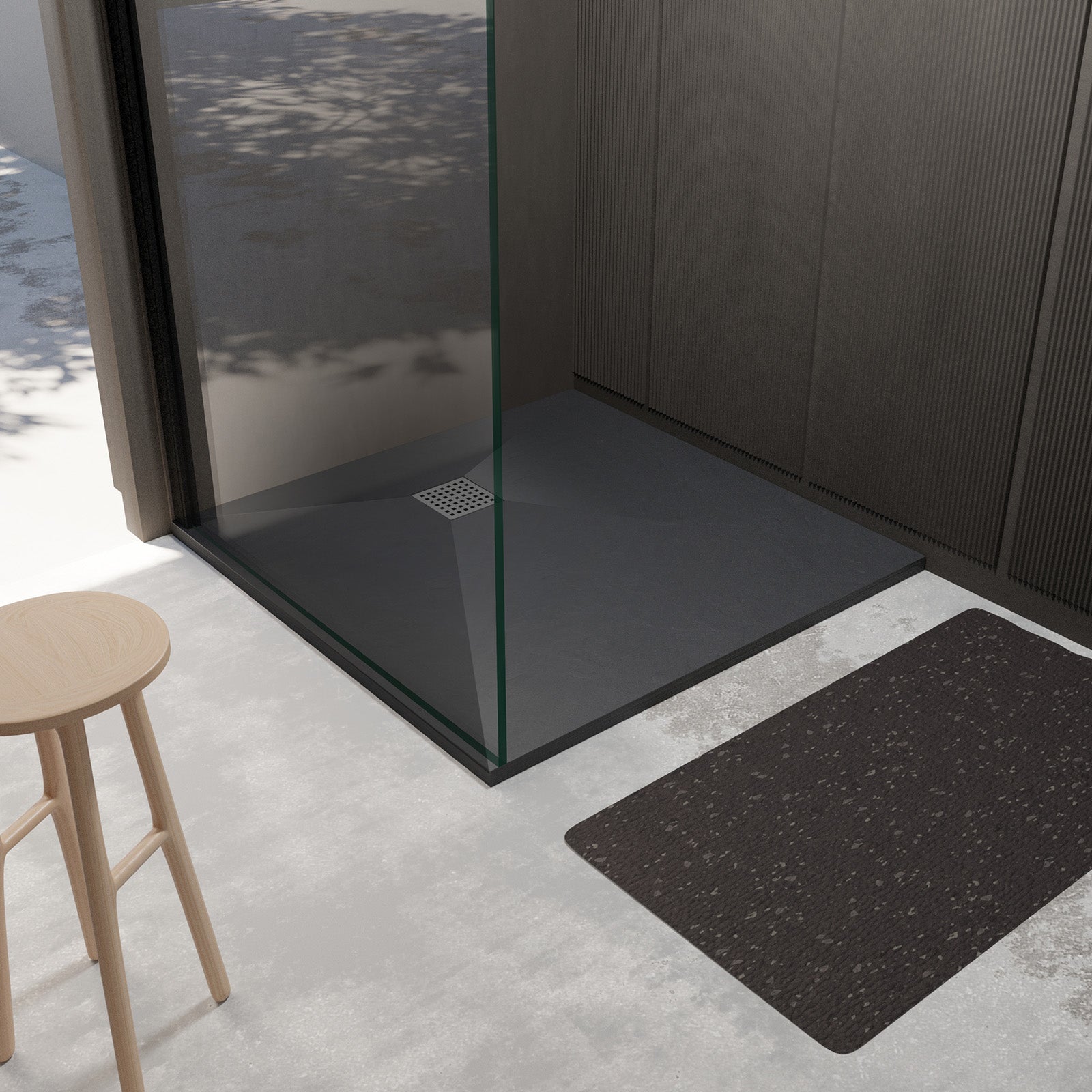 Receveur en Resine SMC Effet Pierre Noire 90x90cm - Grille Inox - ROCK ...