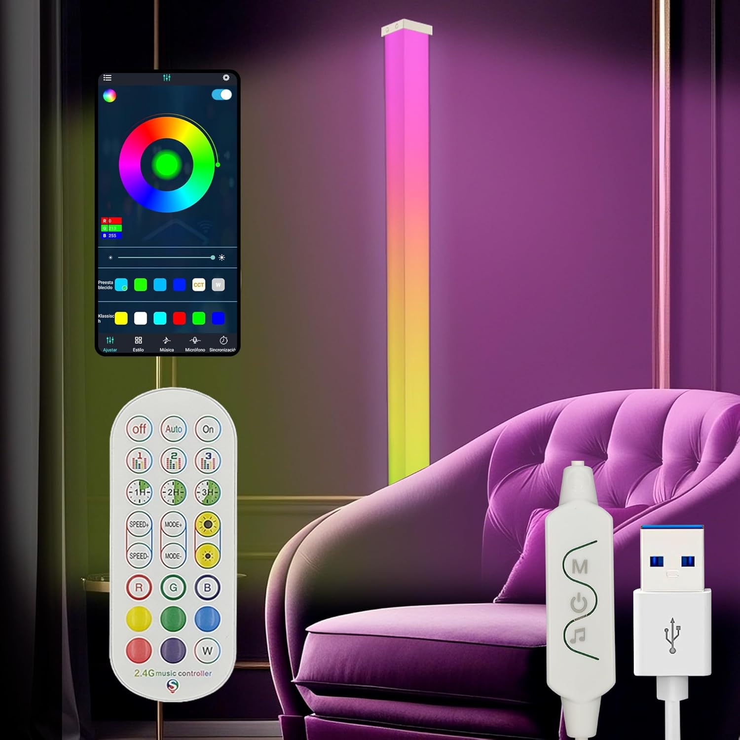 Lampe sur Pied RGBIC Digital, Télécommande et application, effets ...