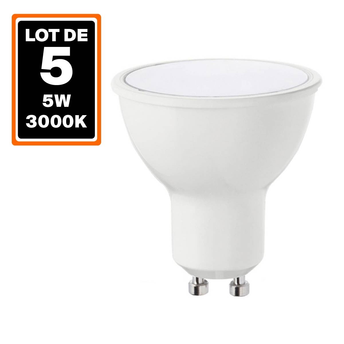 5 Ampoules LED 5W GU10 Blanc Chaud 3000K Haute Luminosité | Leroy Merlin