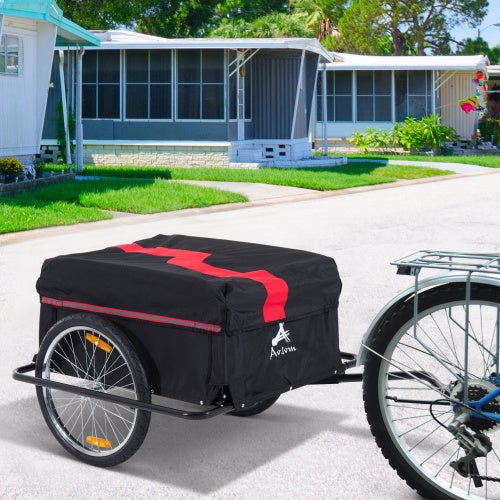 Remolque bici cargo plegable negro‑rojo – carga 40 kg, acero+Oxford ...