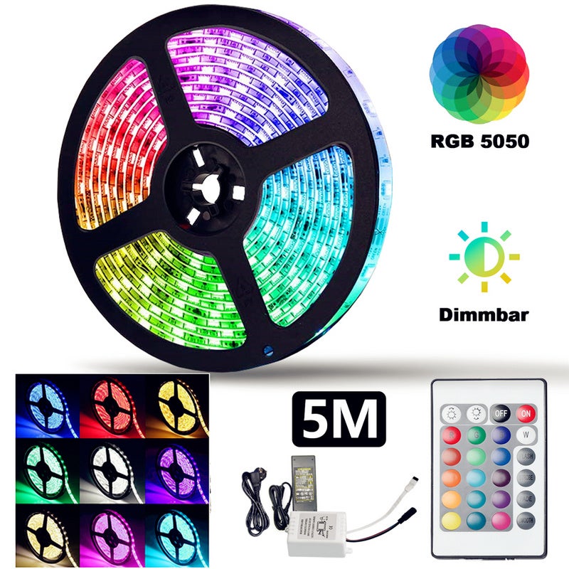 5M Bande LED, Bande Ruban LED RGB 5050 SMD, Bande LED 60 LEDs, Bande LED étanche (IP65), avec ...