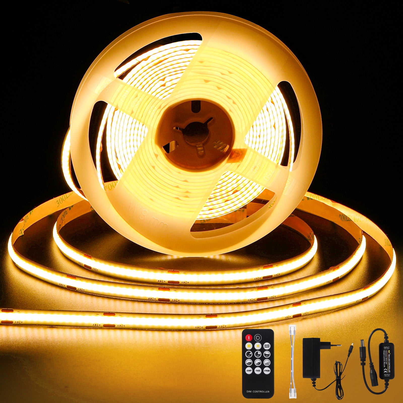 Ruban LED COB 2700K,10M DC24V,Bande LED Blanc Naturel avec Alimentation ...