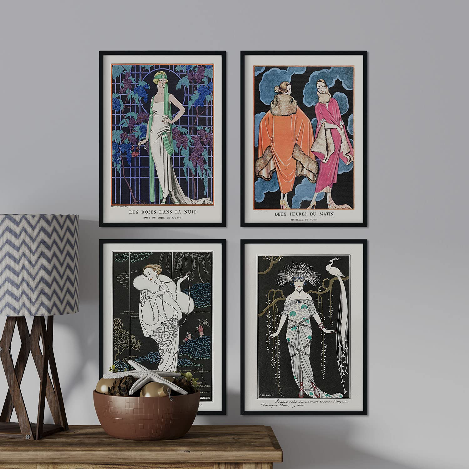 Set De Láminas Vintage Tonos Azules Oscuros. Pósteres Con Las ...