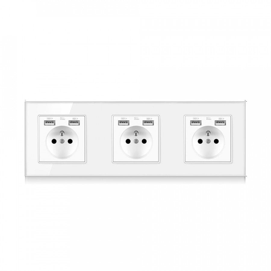 Triple prises murale complètes avec 6 ports usb (258x86mm) blanc ...