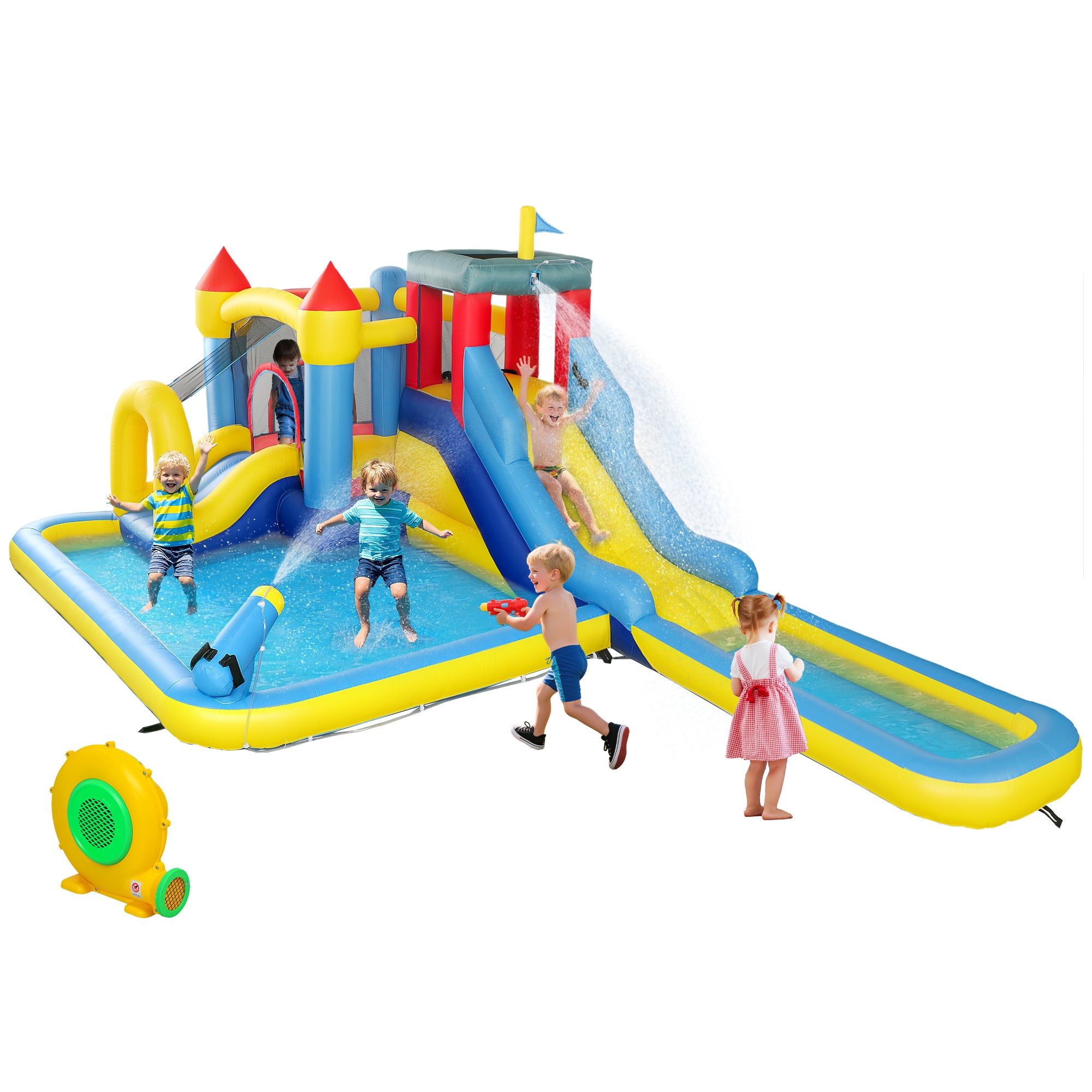 Trampoline gonflable avec soufflerie parc aquatique toboggans ...