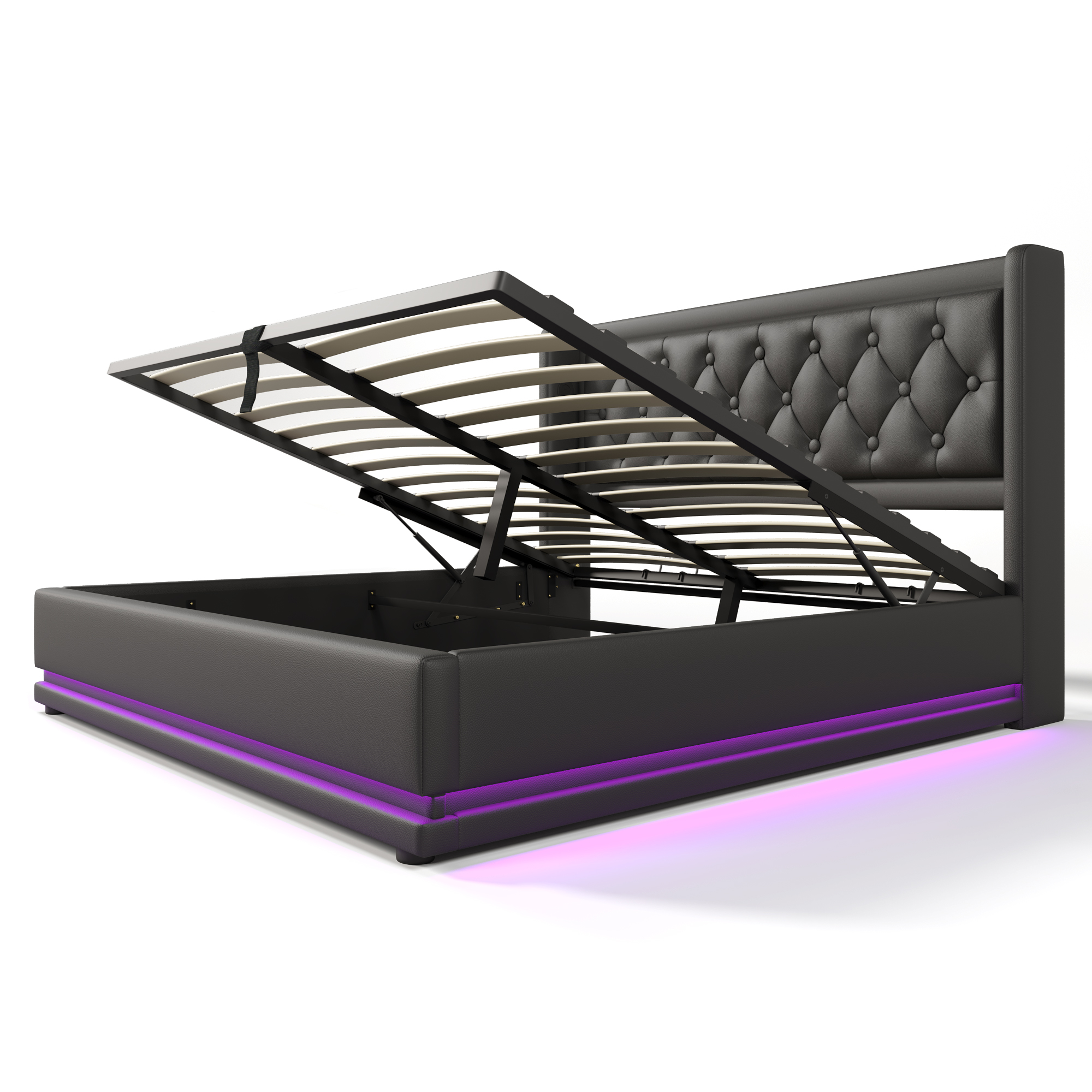 Lit double Lit adulte 180x200 cm, avec barre hydraulique, LED et USB-C ...