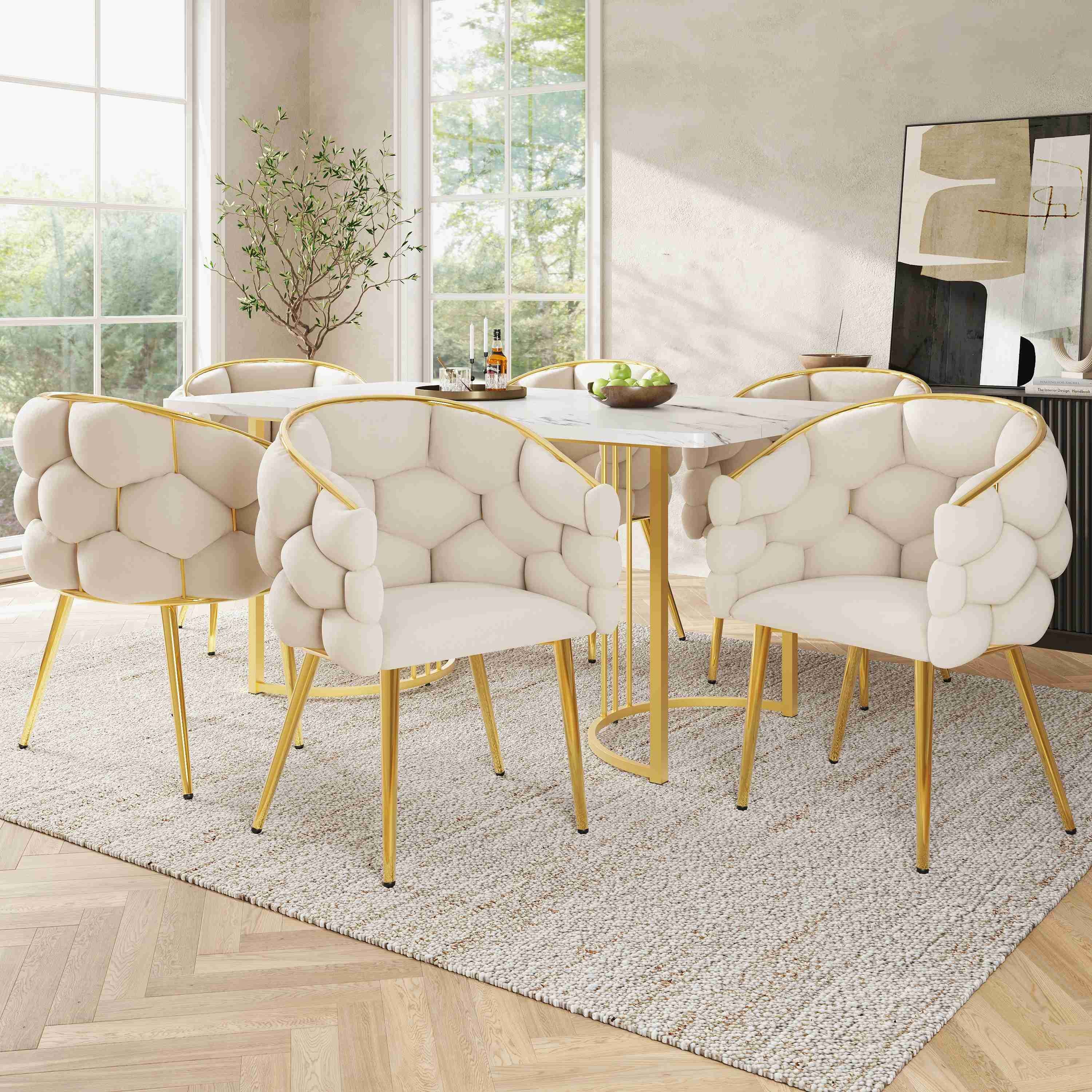 Conjunto de mesa de comedor de 7 piezas 140 x 80 cm - Mesa con 6 sillas con patas metálicas ...
