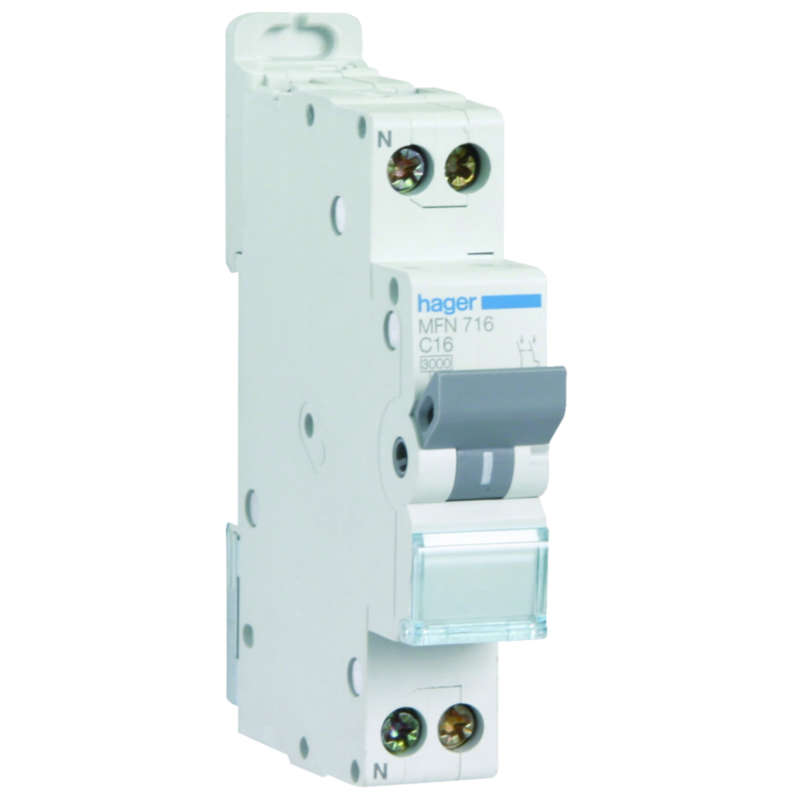 Disjoncteur 1P+N 3kA C-16A 1 Module - HAGER - MFN716 | Leroy Merlin