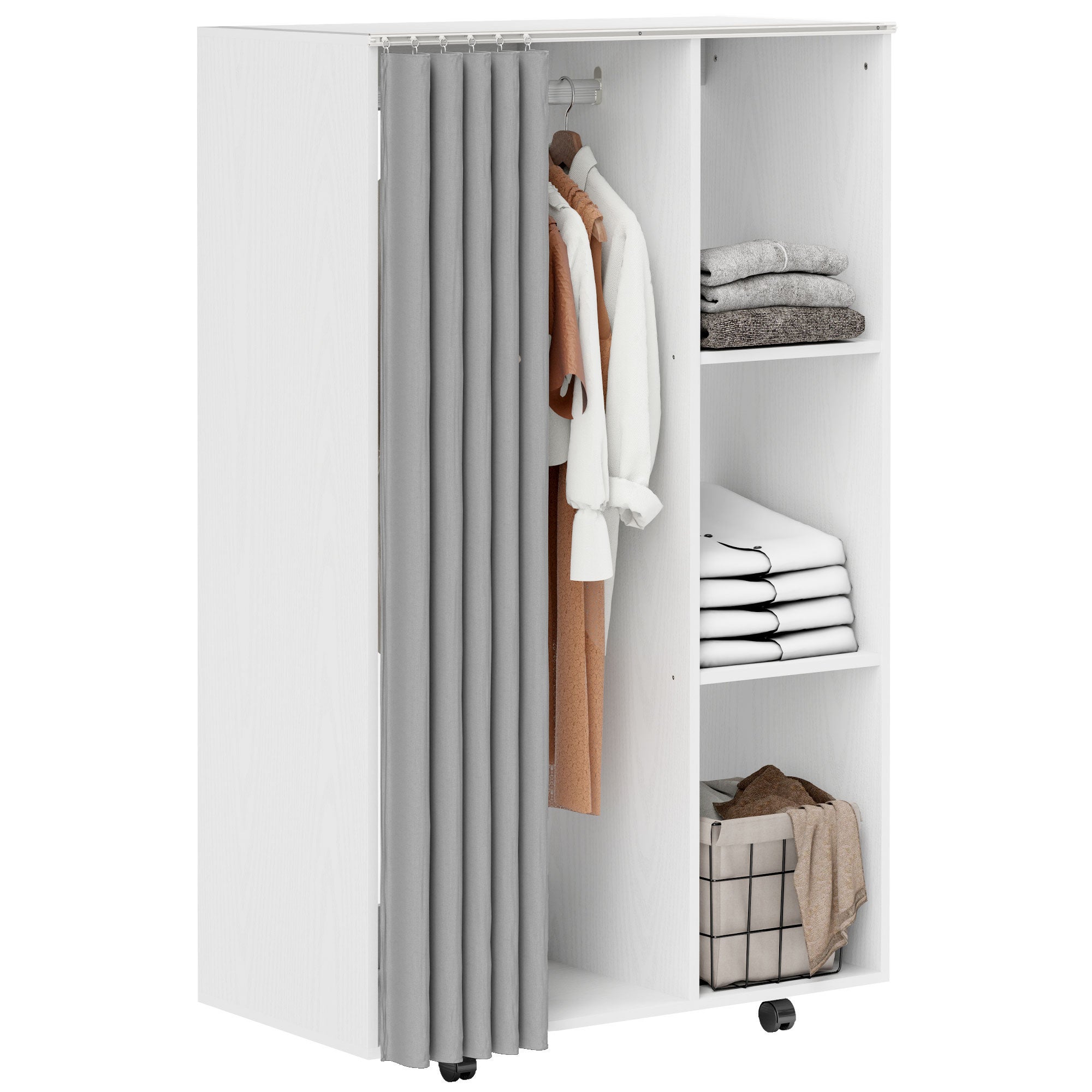 Armoire penderie vêtement dressing mobile 4 roulettes avec tringle à ...