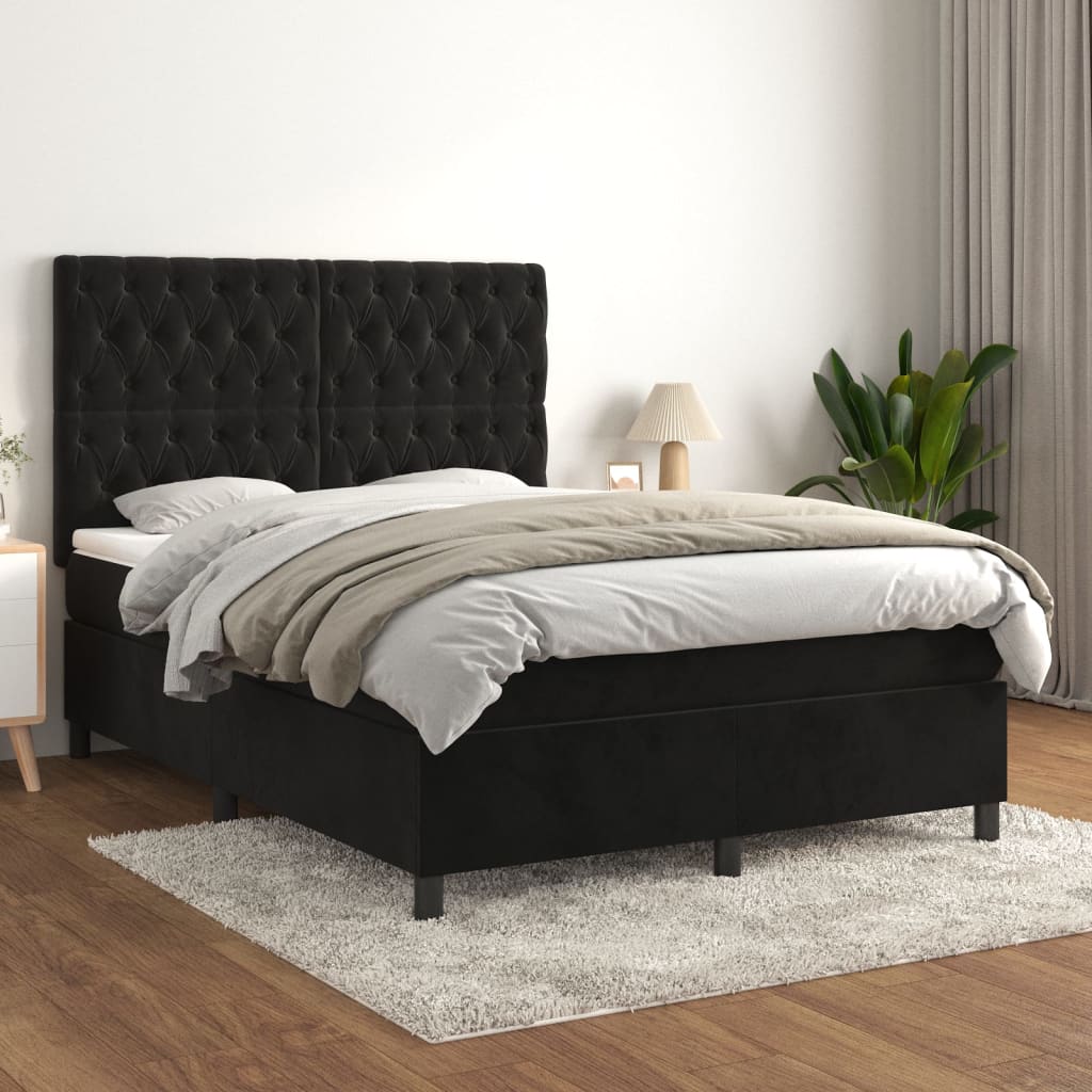 Lit à sommier tapissier avec matelas Noir 140x190 cm Velours | Leroy Merlin