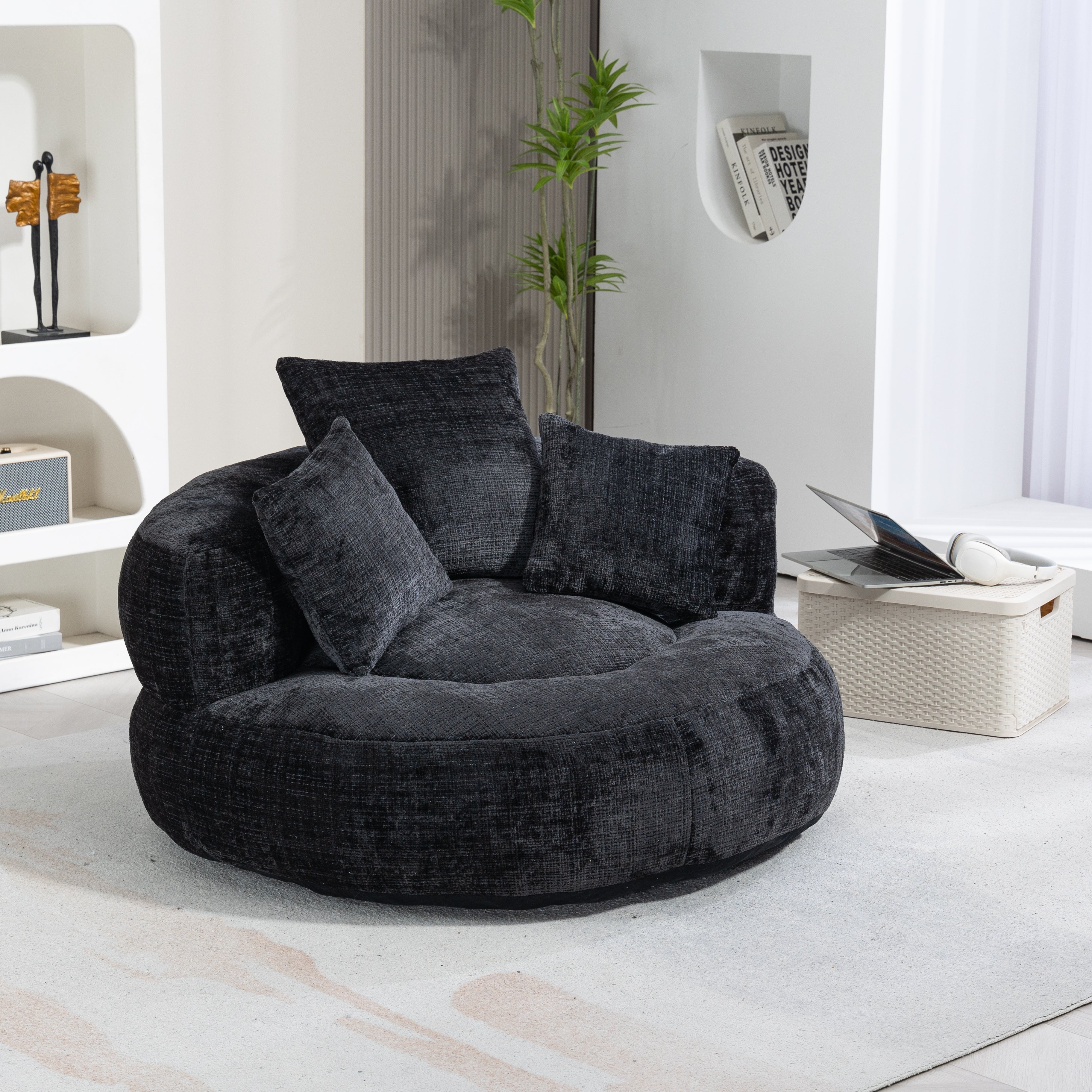 Fauteuil Pouf Lounge "Lazy Sofa" 108x108x52 cm, Dossier Haut ...