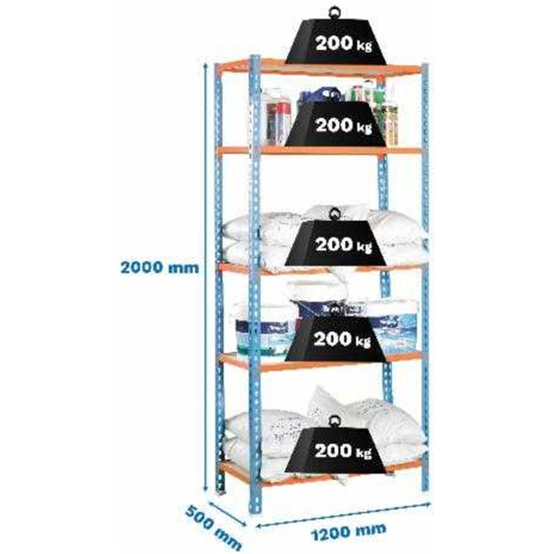 SimonRack Etagère Métallique, 5 Etagères Ajustables en Bois, 2000x1200x500 mm, Etagère de ...