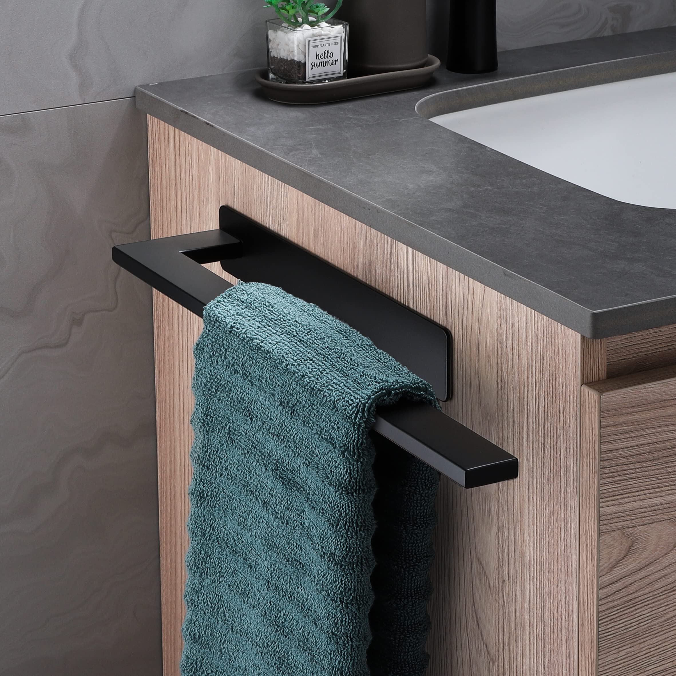 Porte-serviettes sans perçage, en acier inoxydable, noir mat, à un bras ...