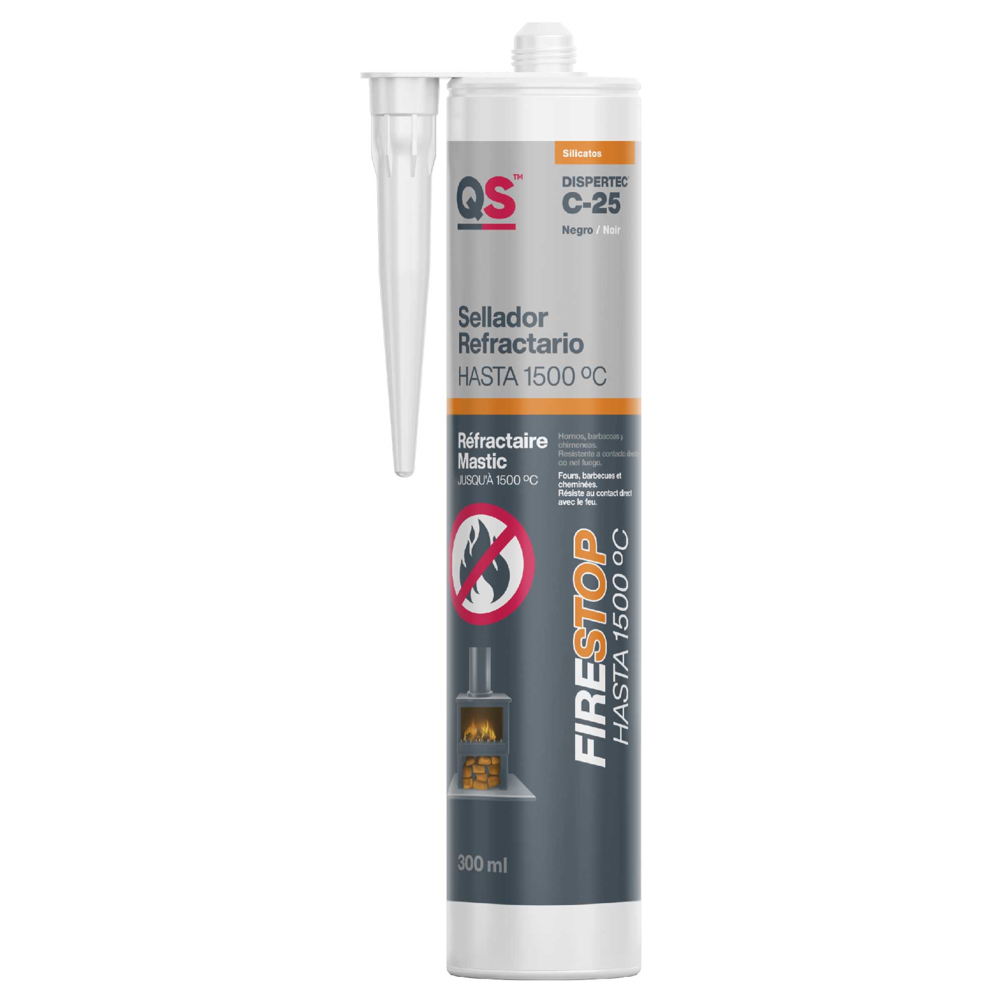 Mastic réfractaire QS Adhesive Solution noir 300 ml pour cheminée poêle ...