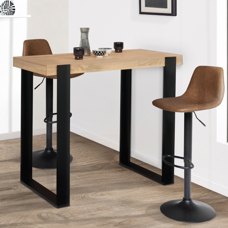 Table haute de bar PHOENIX bois et noir 113 cm | Leroy Merlin