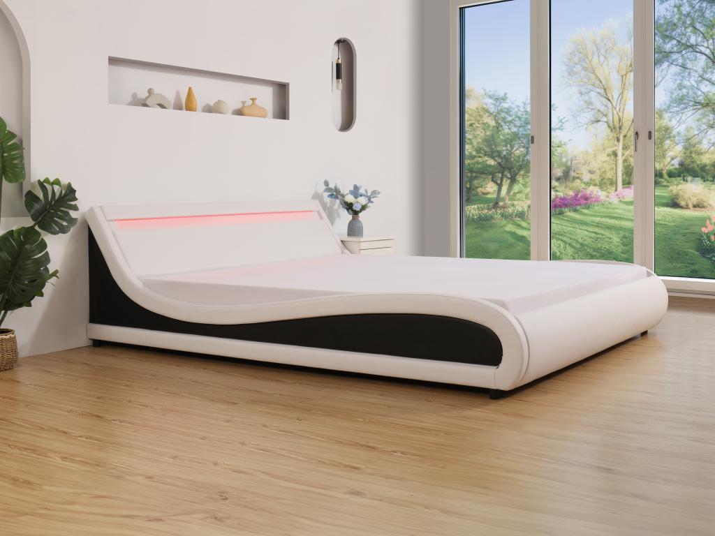 Lit 160 x 200 cm - Avec LEDs - Simili - Blanc + Matelas - ZALARIS II ...