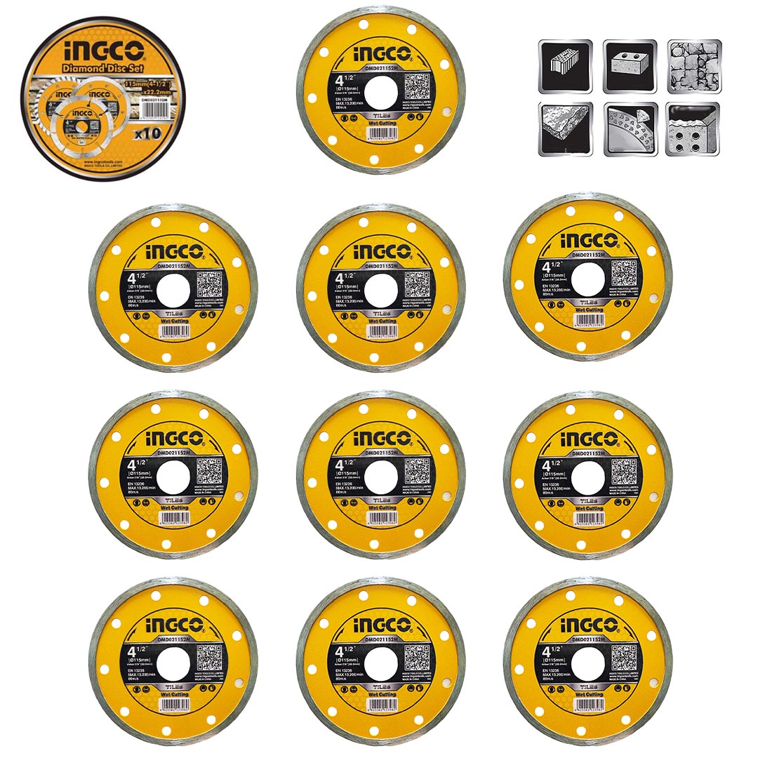 Ingco Set 10 pz DMD021152M Disco diamantato Ø 115 mm acorona continua a ...
