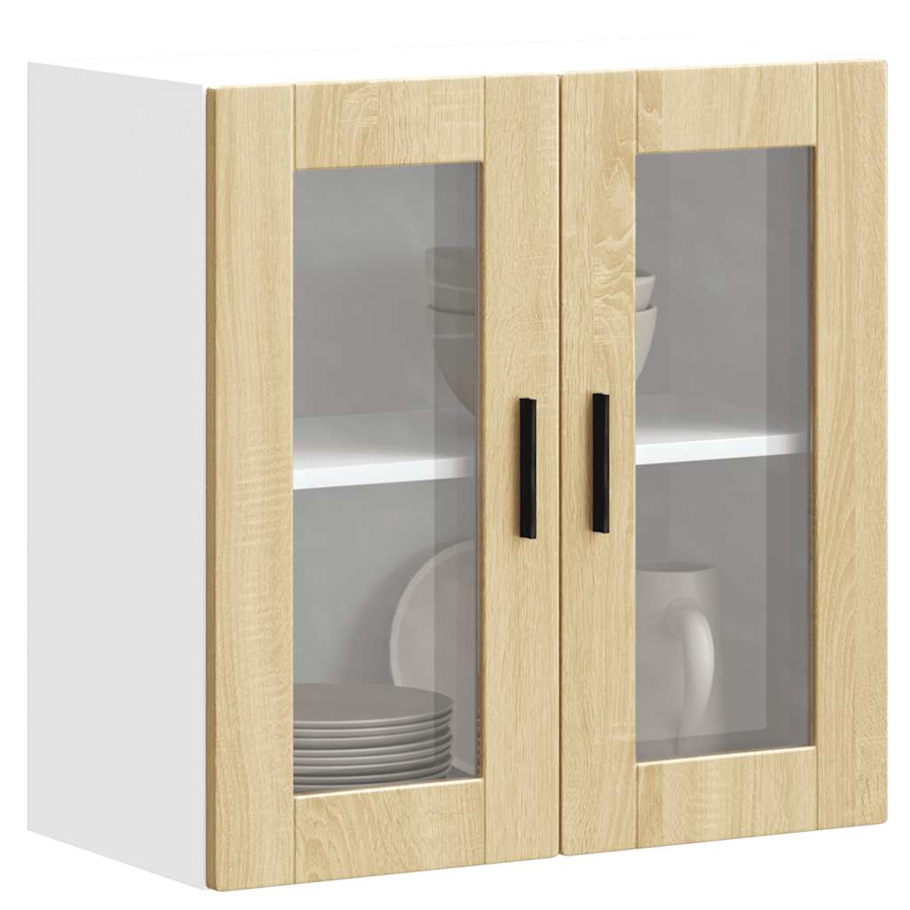 Gabinete de pared de cocina Porto de roble Sonoma y puerta de vidrio ...