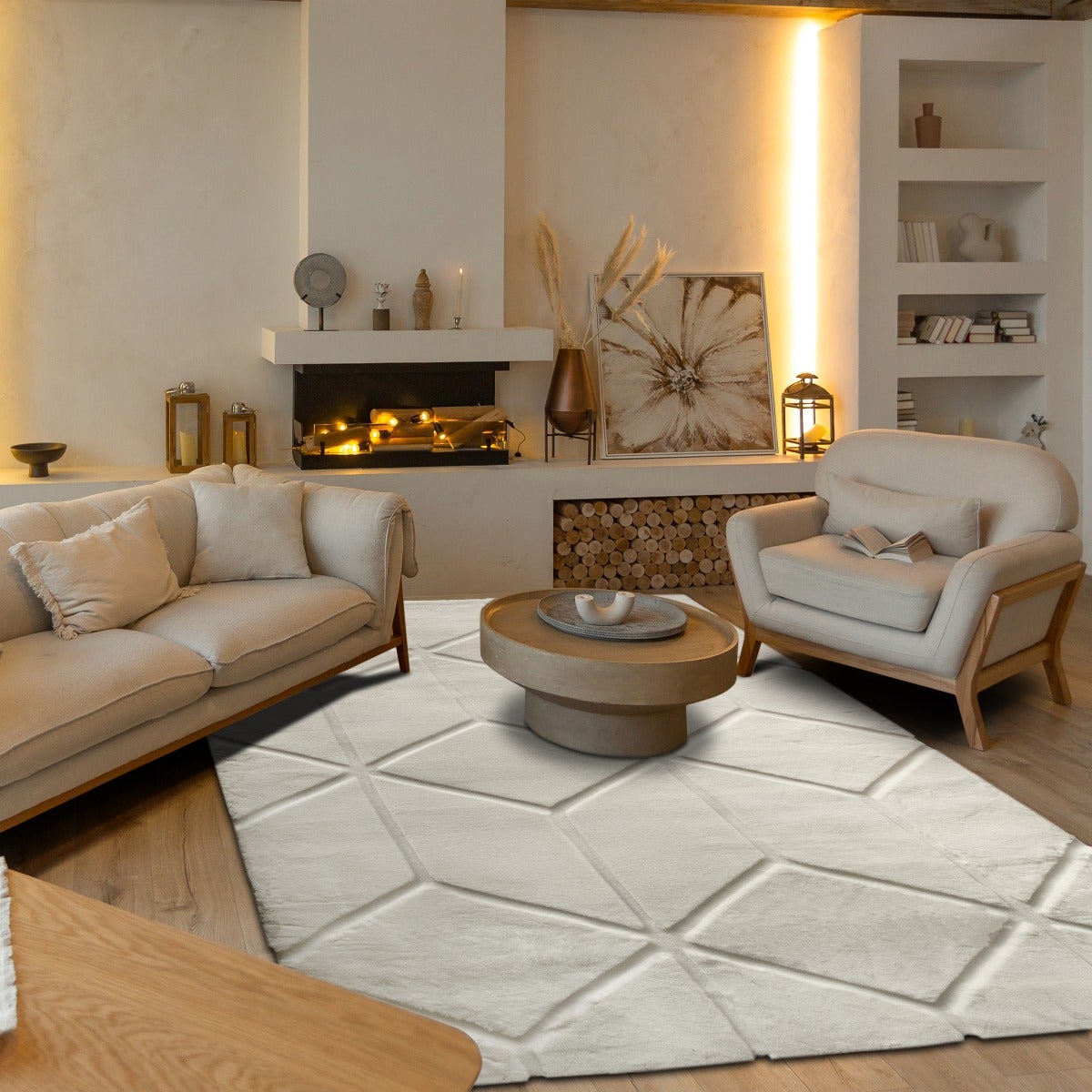 CONFORTABLE CUBES - Tapis à relief cubes extra-doux blanc 160x230 | Leroy Merlin