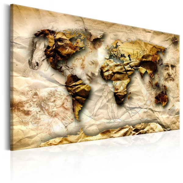 Tableau Cartes du monde Map: Leonardo da Vinci inspiration 90x60 cm ...