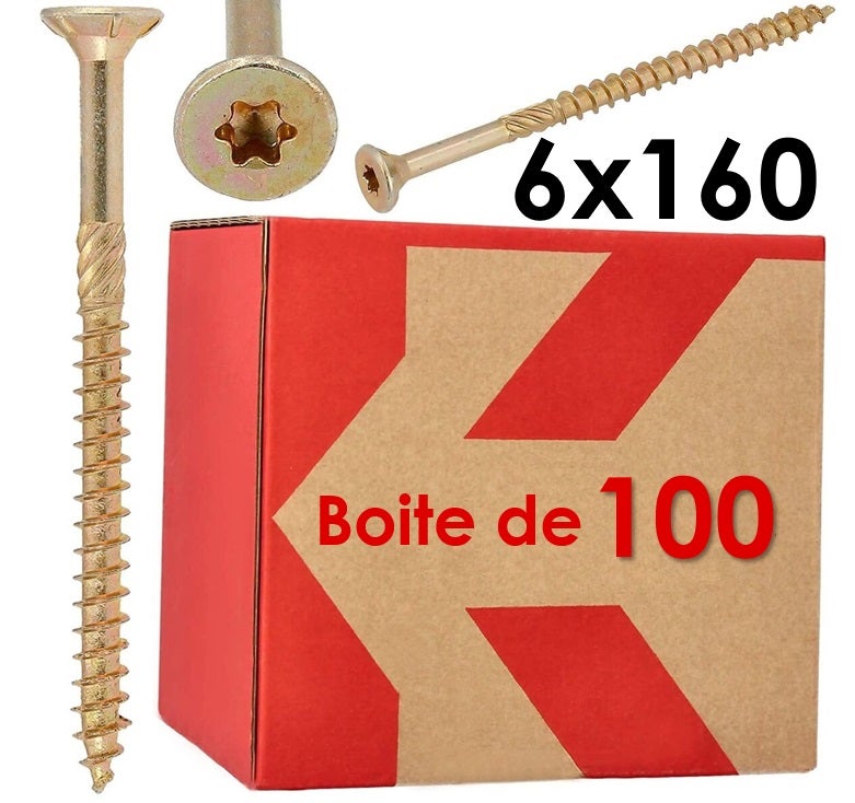 BOITE DE 100 VIS À TÊTE FRAISÉE 6 x 160, EMPREINTE TORX | Leroy Merlin
