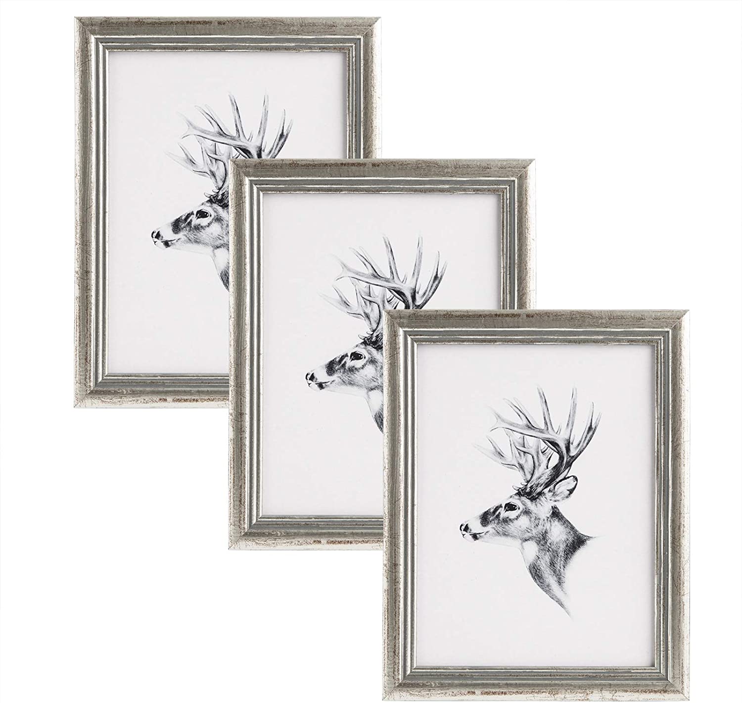 WOLTU Set de 3 Cadre Photo，Argent，18x24cm，Artos Style en Bois et Verre ...
