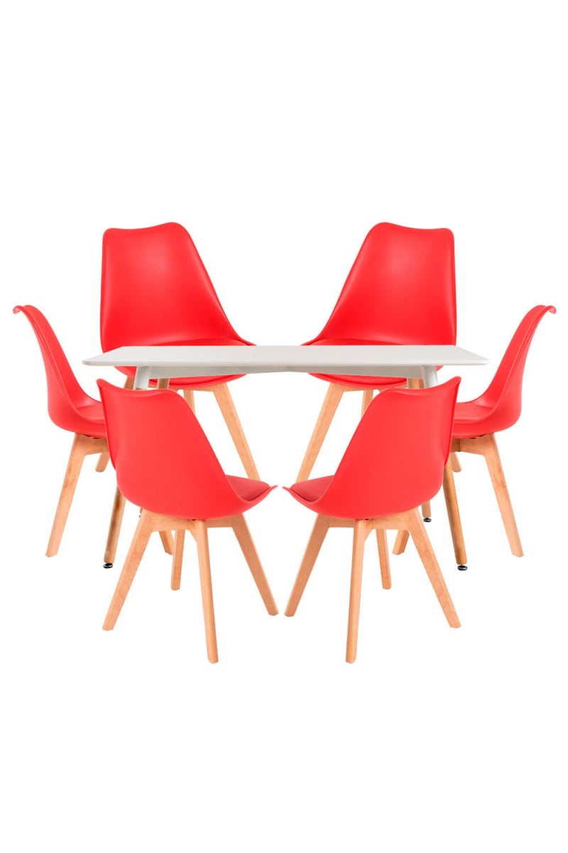 Conjunto Mesa Tower Rectangular 120 x 80 cm Blanca y Pack 6 Sillas Synk Basic - Rojo | Leroy Merlin