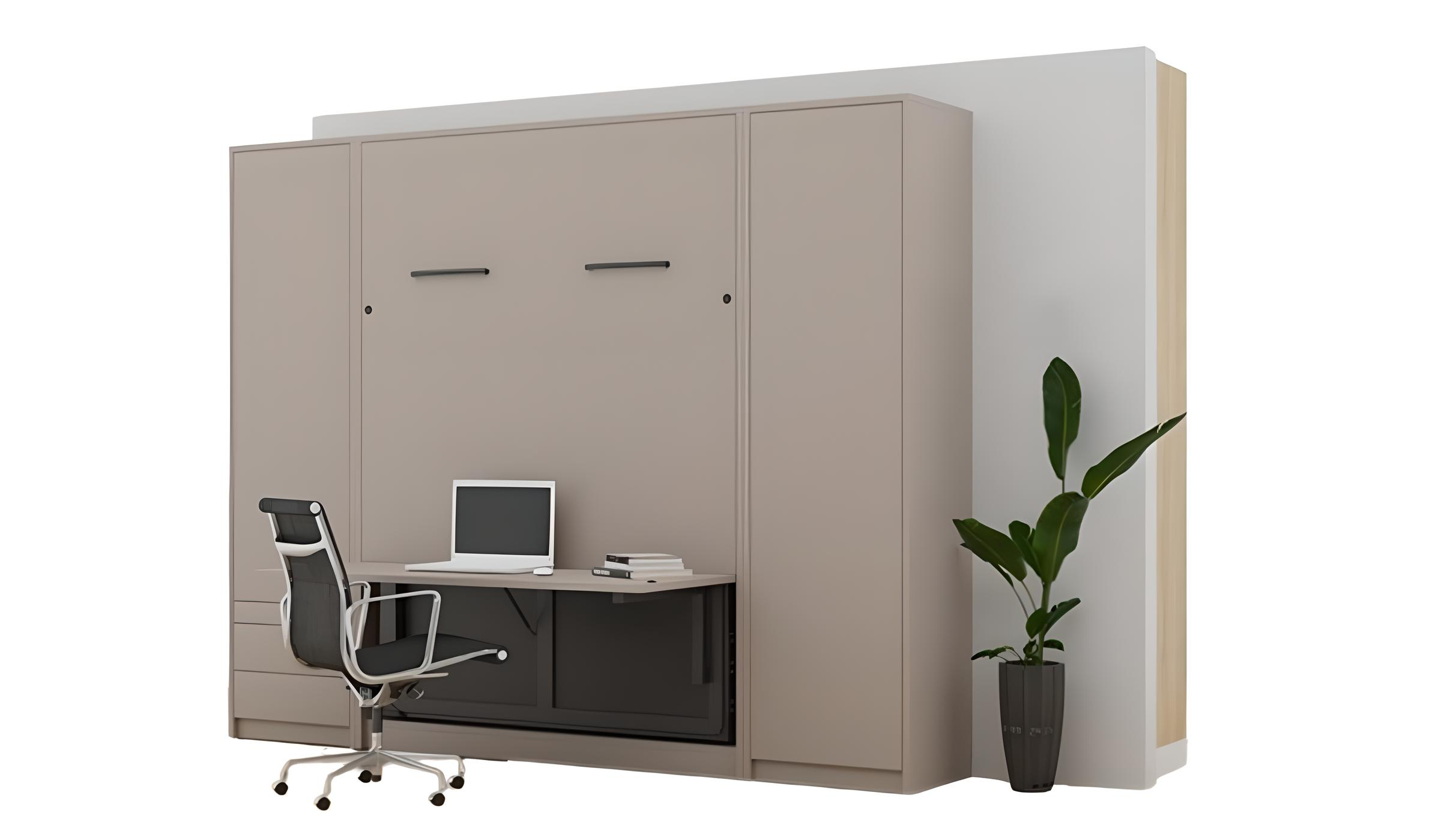 Lit escamotable avec bureau couchage en 140x200cm avec 2 armoires et 1 ...