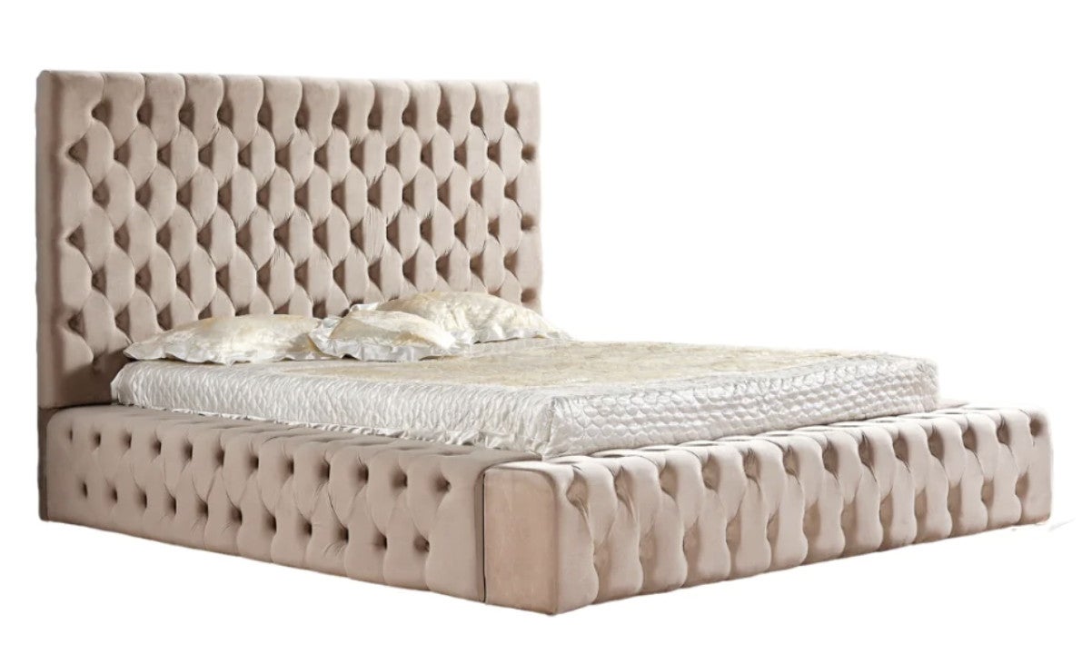 Lit design capitonné velours Kouma-Couleur Beige foncé-140x190 | Leroy ...