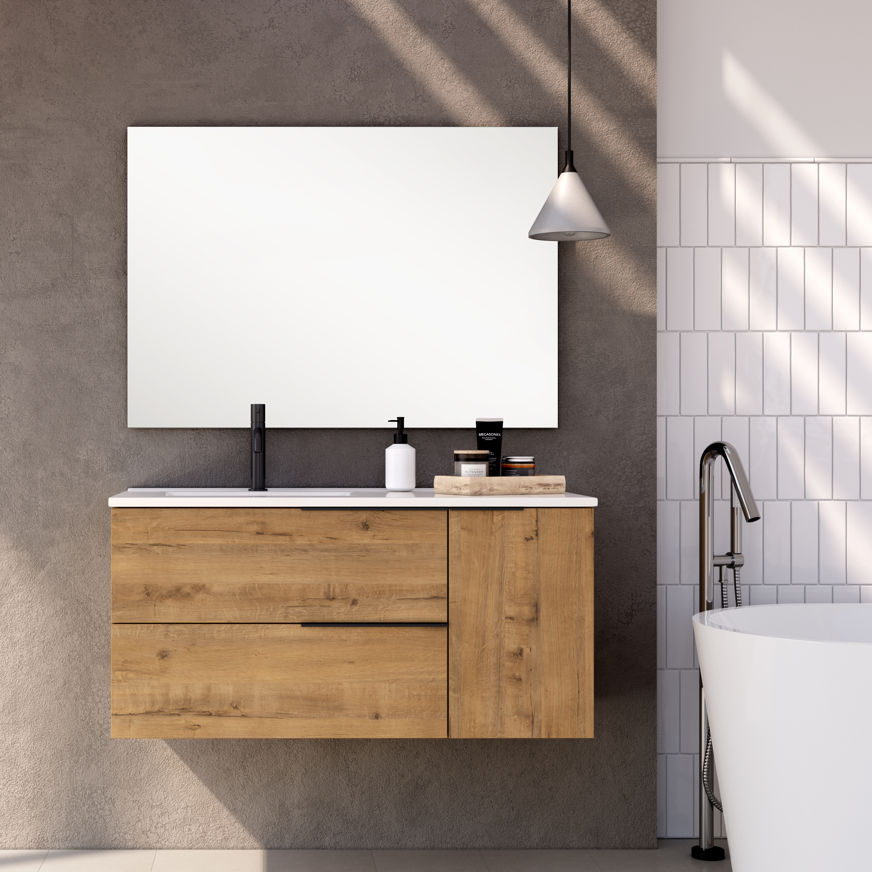 EGORE Meuble de salle de bain LYON 2 Tiroirs + 1 Porte Chêne Ostipo ...