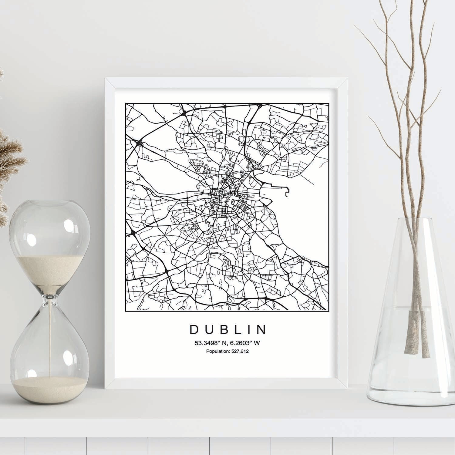 Dublin City Map Sheet Nordic Style En Noir Et Blanc. A4 Sans Cadre ...