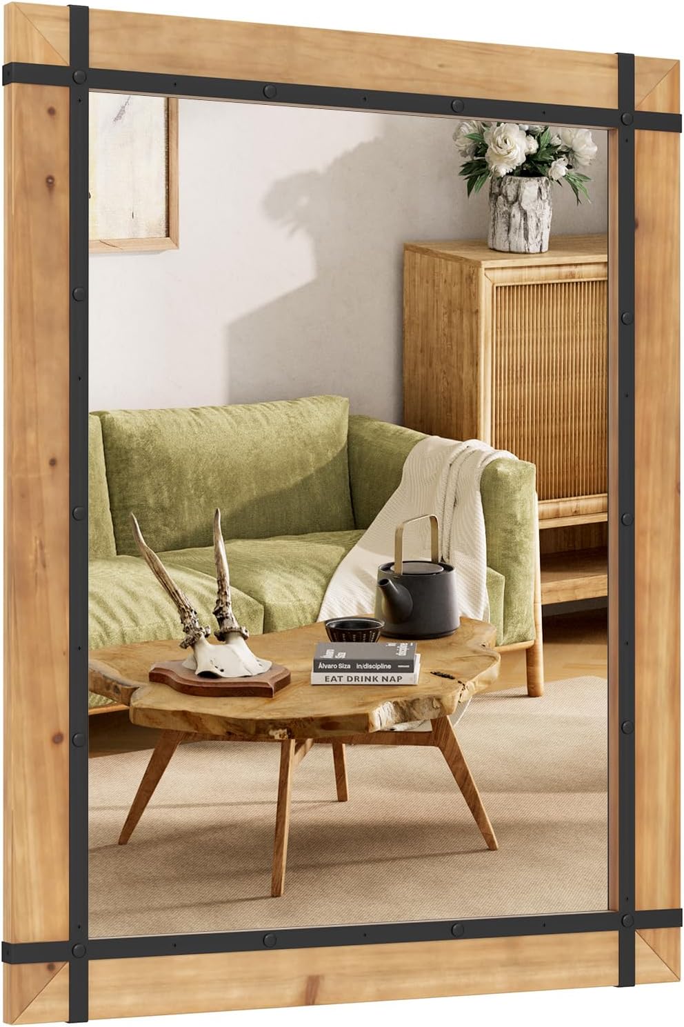 Miroir Mural Rustique avec Cadre en Bois de Sapin,Salon, Chambre à ...