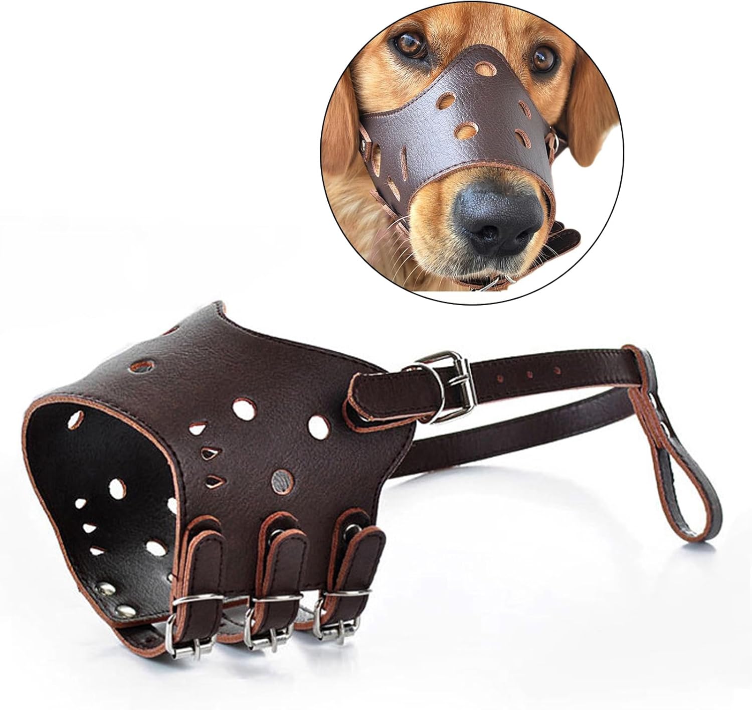Bozal de cuero antimordidas para perros, transpirable y antiladridos ...