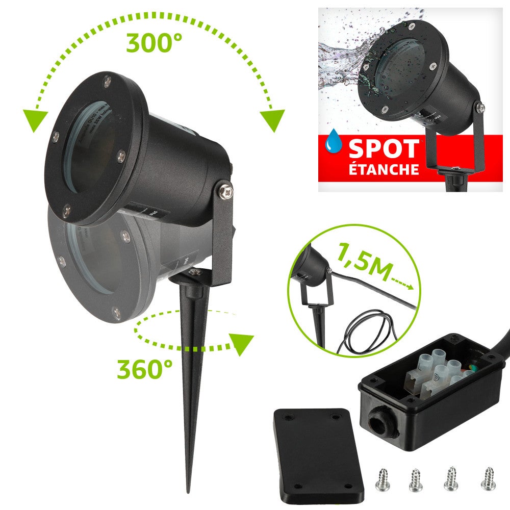 Spots extérieurs avec piquet X6 - Pour Ampoule LED GU10 - Câble 1m50 ...
