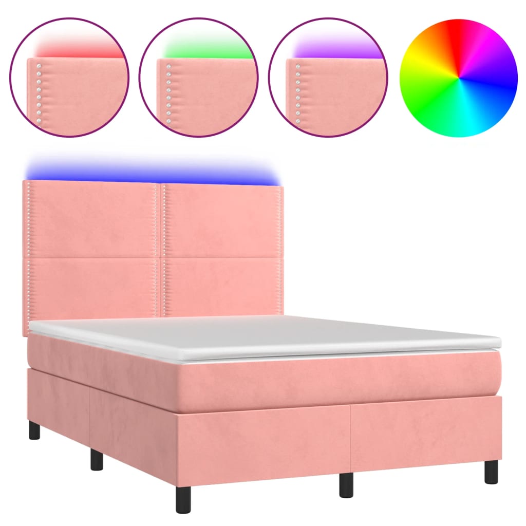 Lit boxspring avec matelas en velours rose et LED 140x200 cm | Leroy Merlin