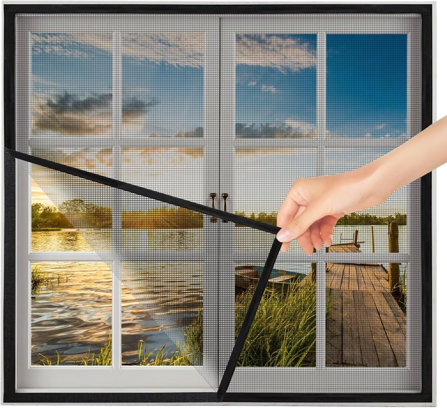 Mosquitera de micromalla con velcro para ventana - 110 x 110 cm - Negra ...