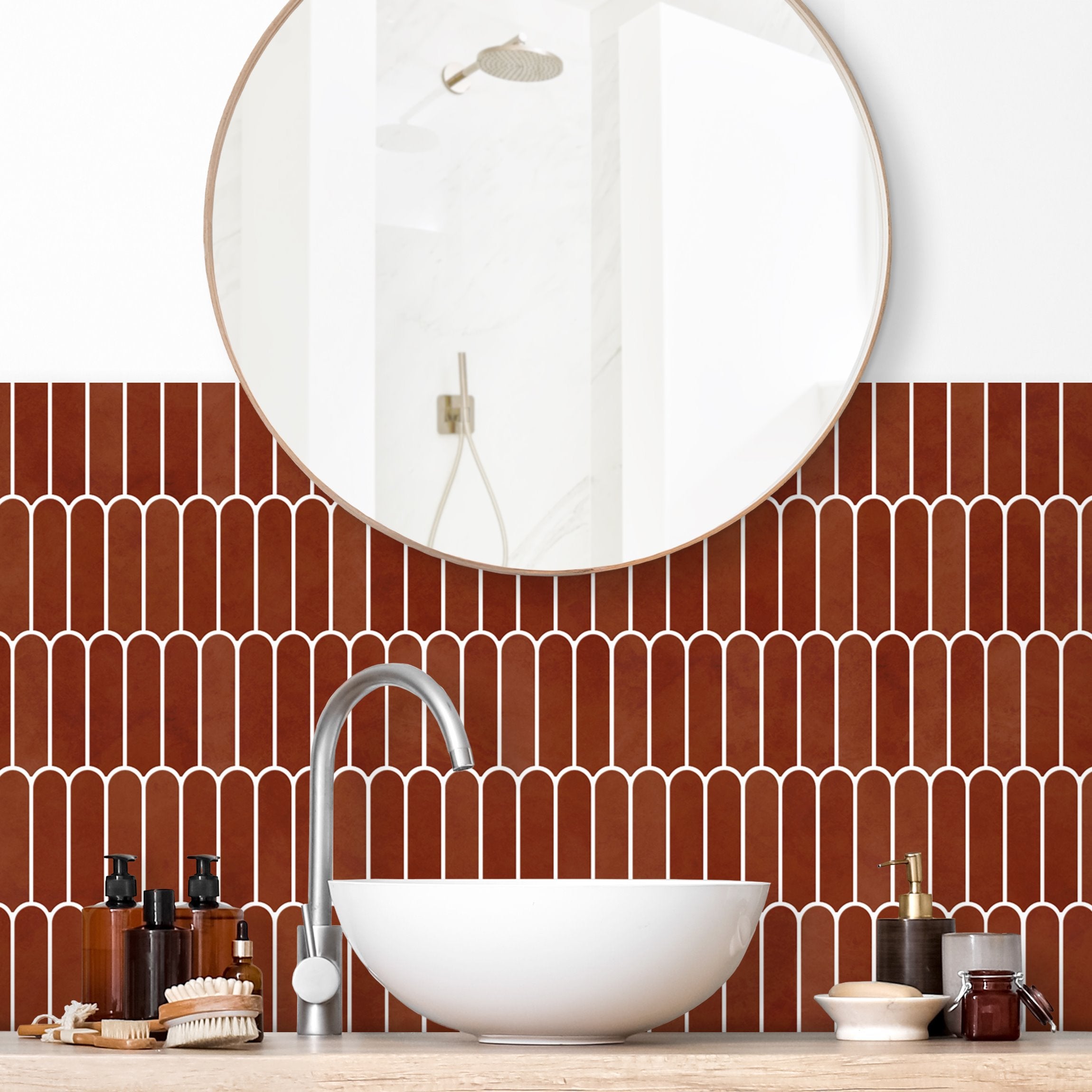 Revestimiento de pared para baño - Fish Scale Tiles Terracotta 300 x 50 ...