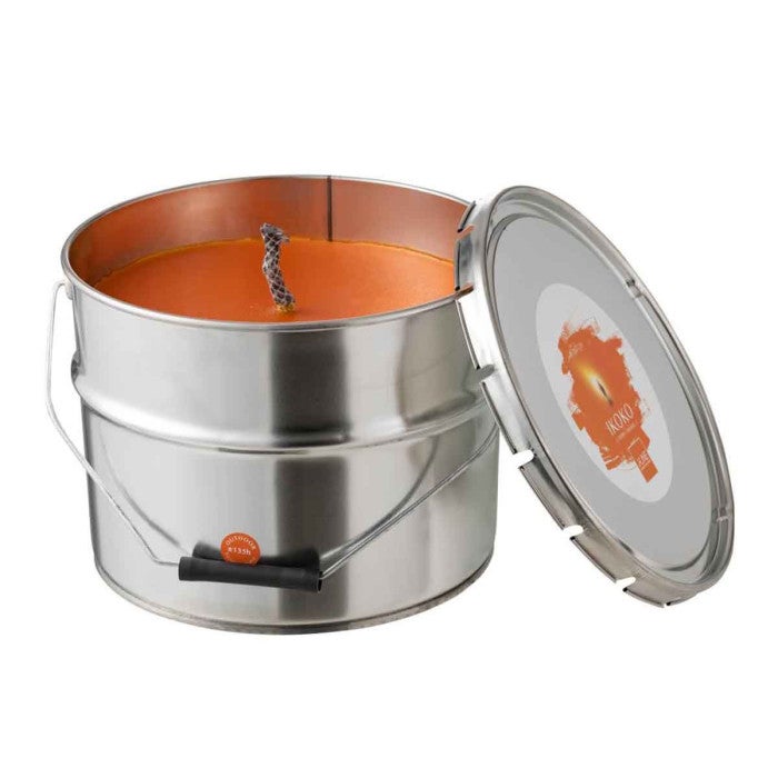 Vela exterior en tarro de pintura de parafina naranja 135H | Leroy Merlin