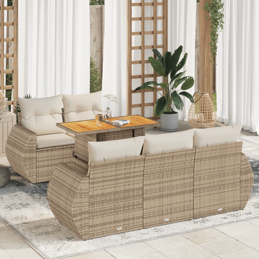 Muebles de jardín con cojines 6 piezas resina tejida beige | Leroy Merlin