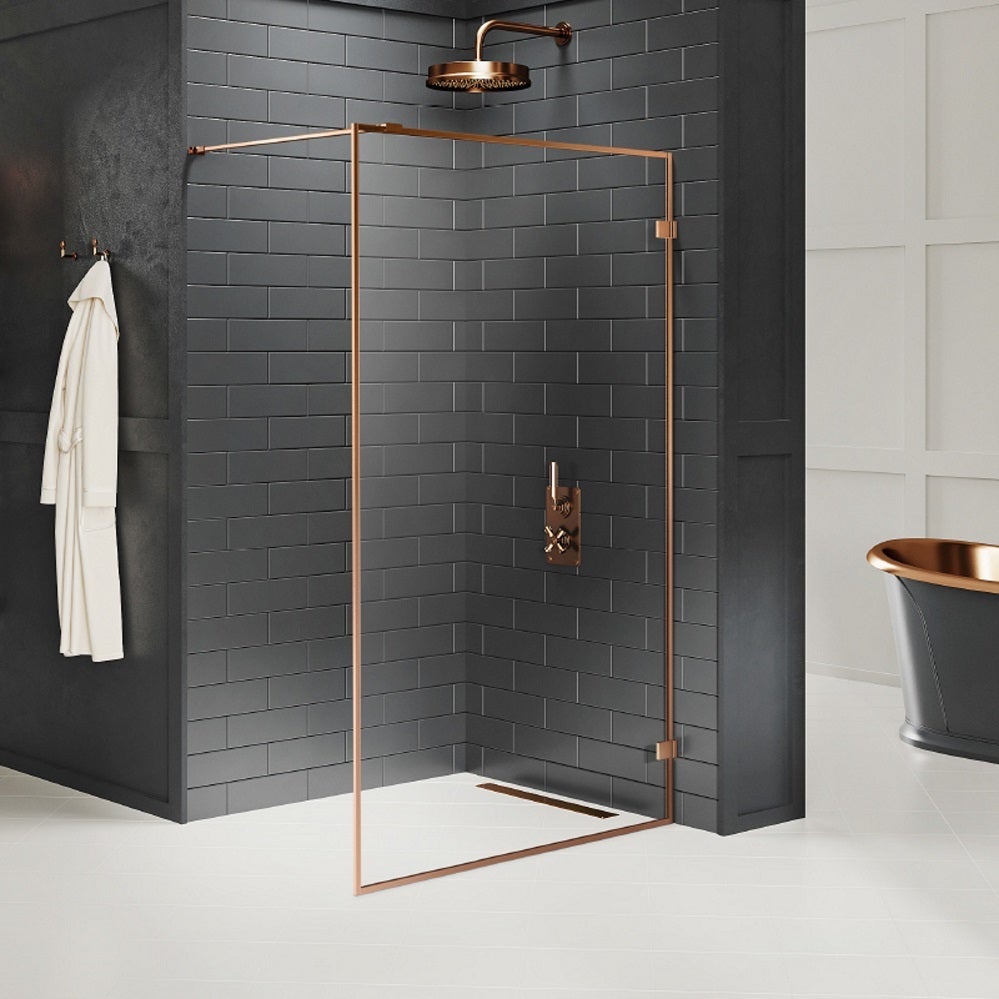 Parete doccia walk-in 110 cm rame spazzolato con telaio TAHITI COPPER ...