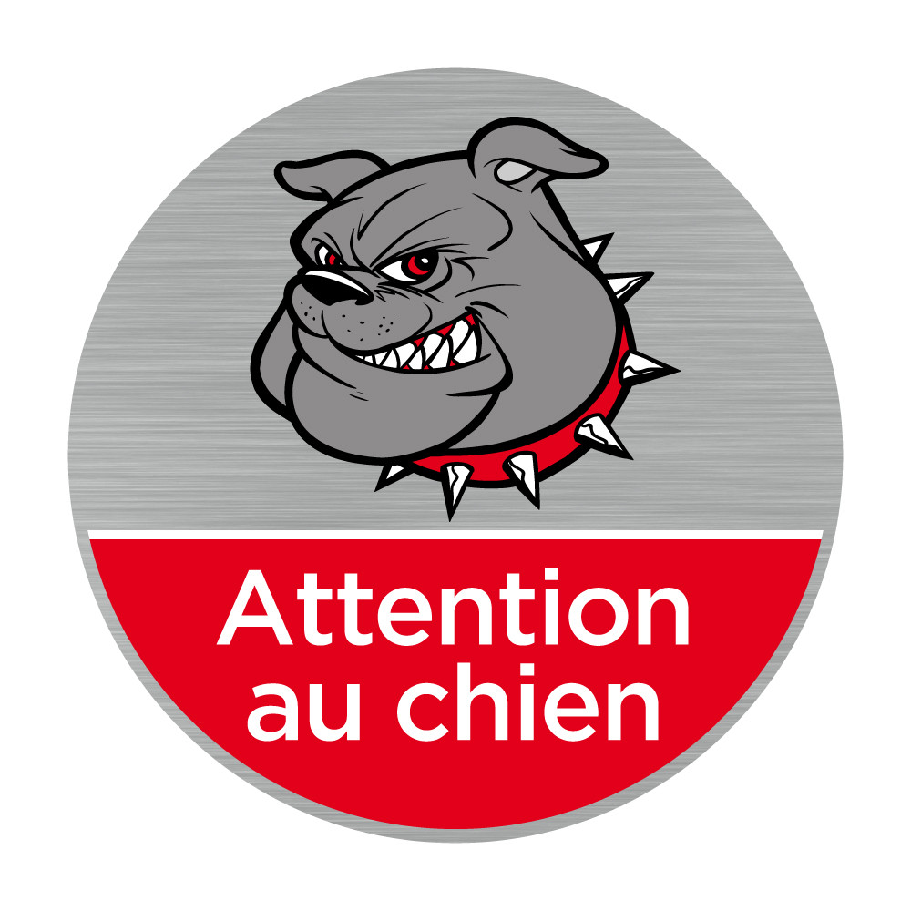 Plaque de porte rond pictogramme attention au chien rouge et gris ...