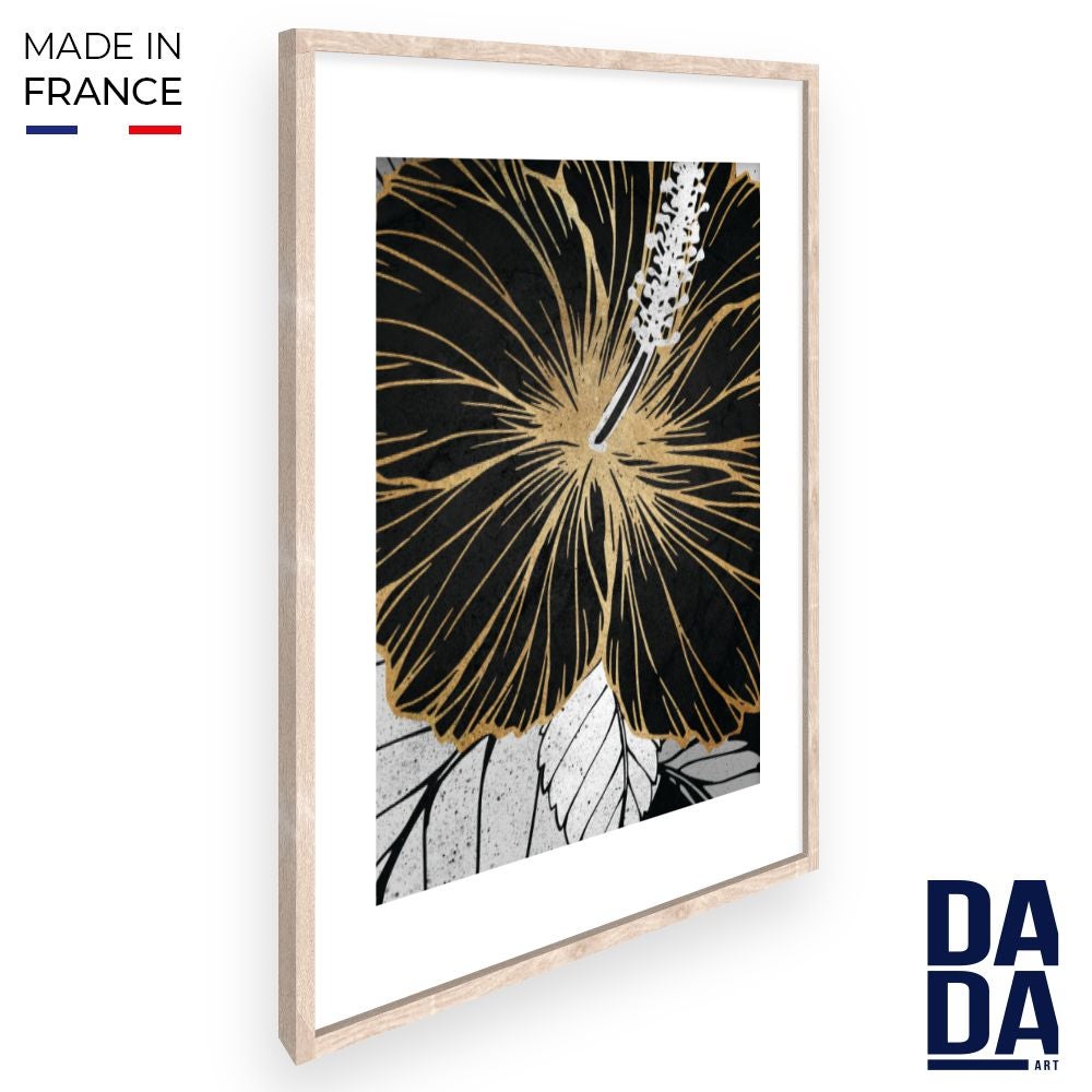 Image encadrée avec cadre CHÊNE / 50x70cm / Fleur dorée élégante / Créé ...
