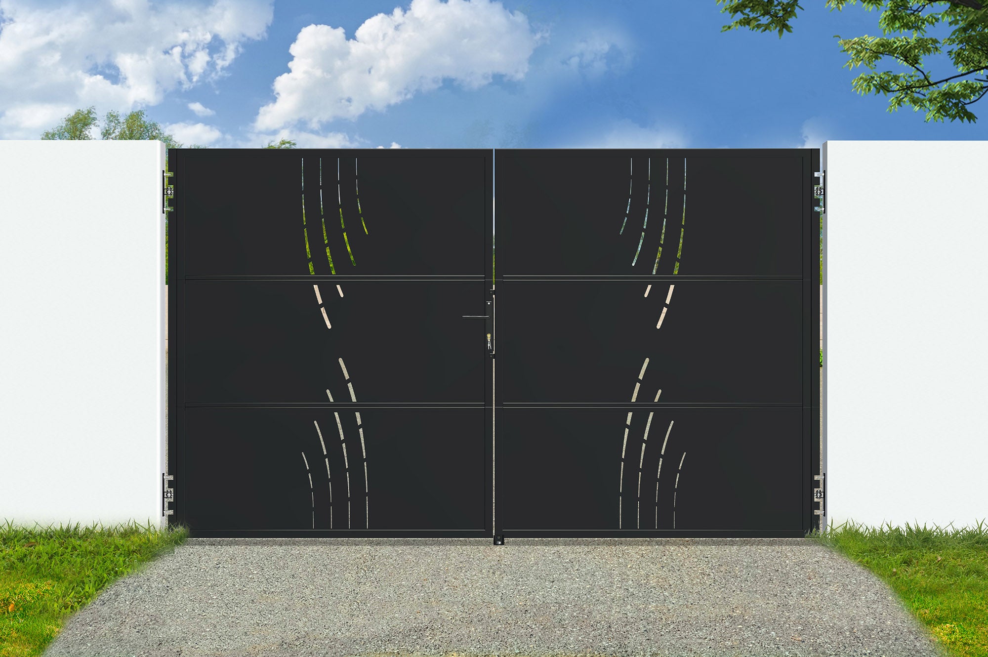 Portail battant acier 3m NALI VELETA H.180cm noir + Portillon H.180cm ...