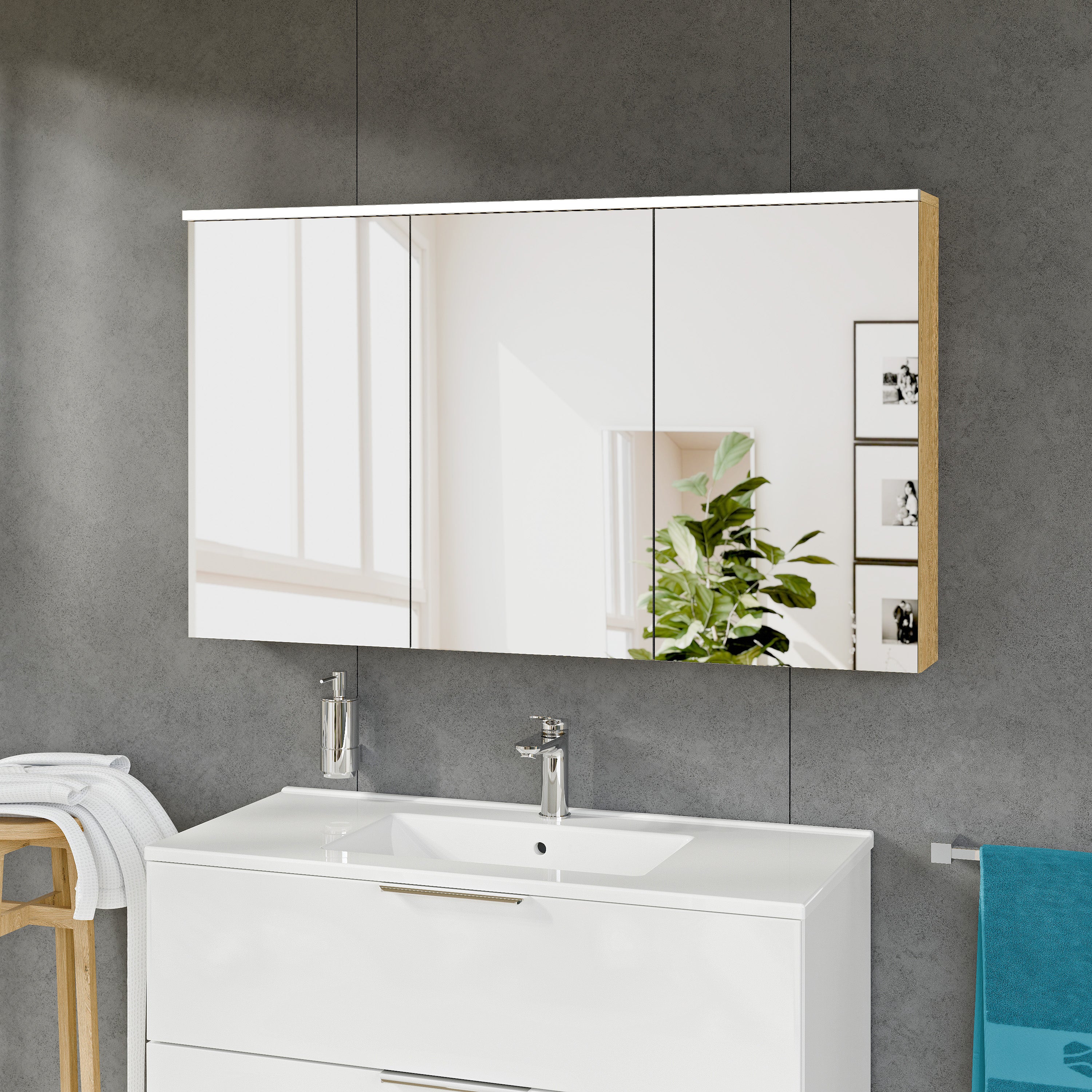 BERNSTEIN - Armoire de toilette suspendue Chêne miel 120x18x70cm (LxPxH ...