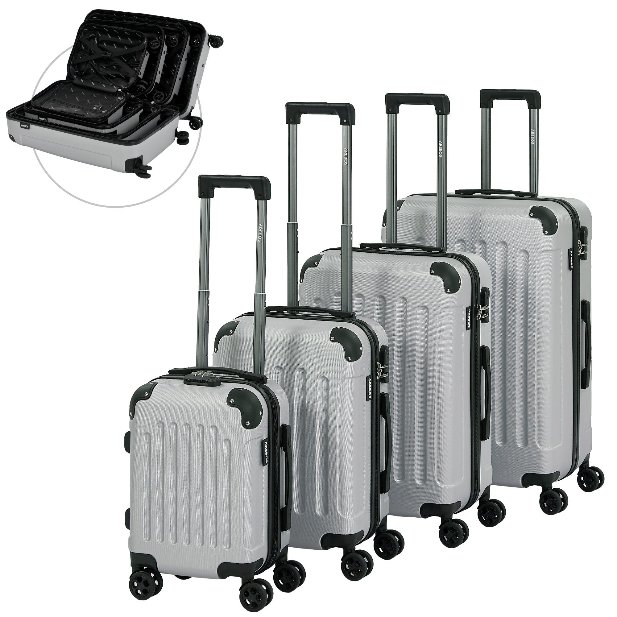 AREBOS Valise de Voyage, Set de 4 valises I Coque Rigide ABS I Trolley ...